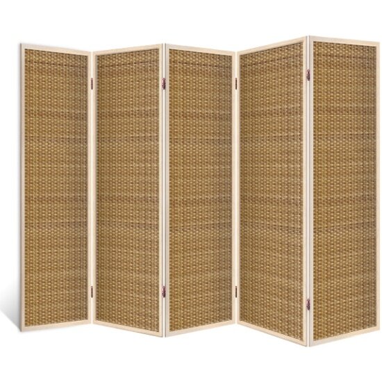 Ширма перегородка Декор Депо для комнаты деревянная "Имитация ротанга" двухсторонняя с картинкой (уют) 5 створок кремовый дуб 176х230 см 18 кг