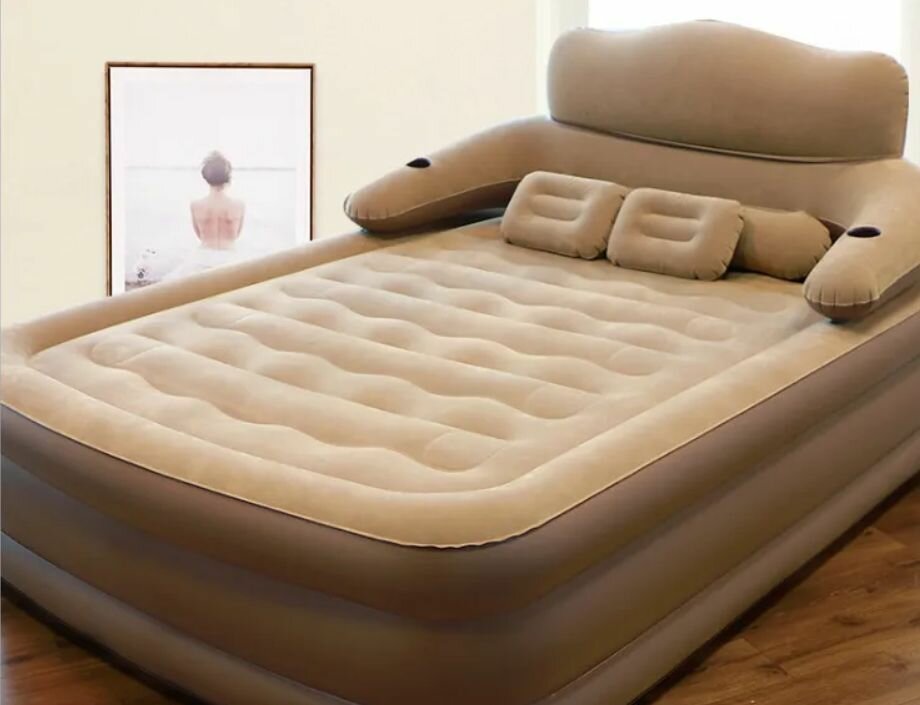 Кровать надувная двухспальная/ Матрас надувной туристический (насос в комплекте)