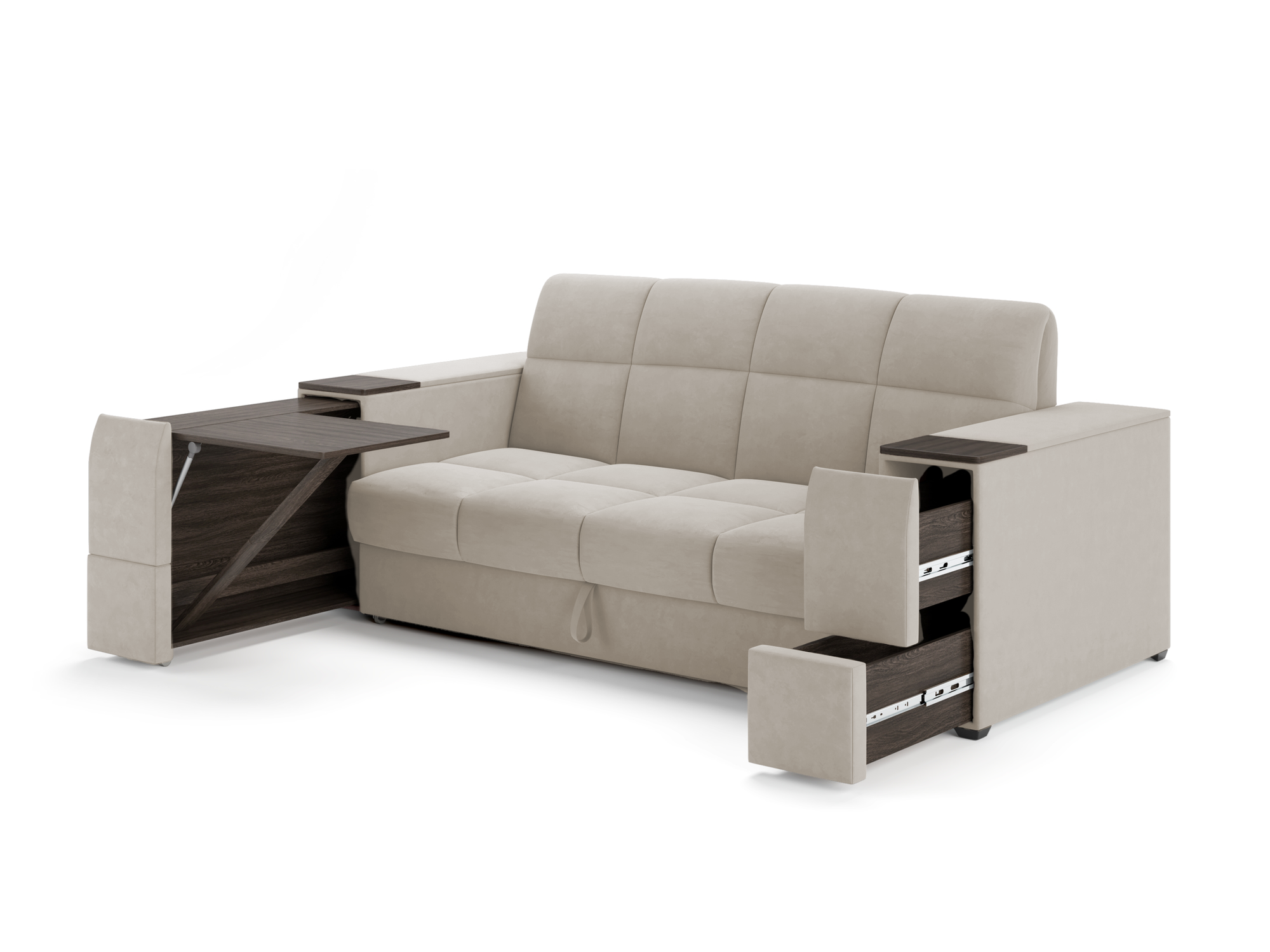 Диван-кровать Флай, аккордеон, ортопедическое основание на НПБ, подлокотники столик+ящики, 120*200, съемный чехол, велюр.