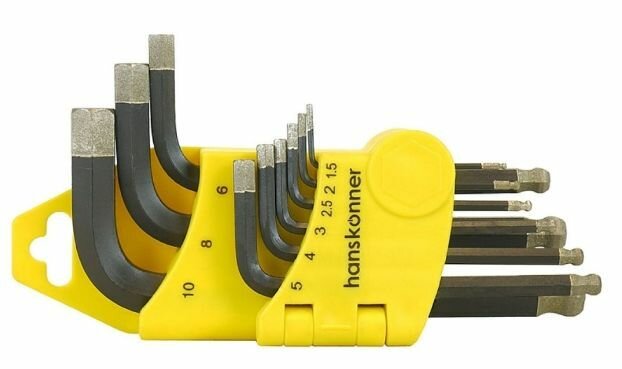 Набор ключей шестигранные Hanskonner HK1045-04-9-S короткие сталь S2, 9шт(1,5-10мм), ШАР наконечник