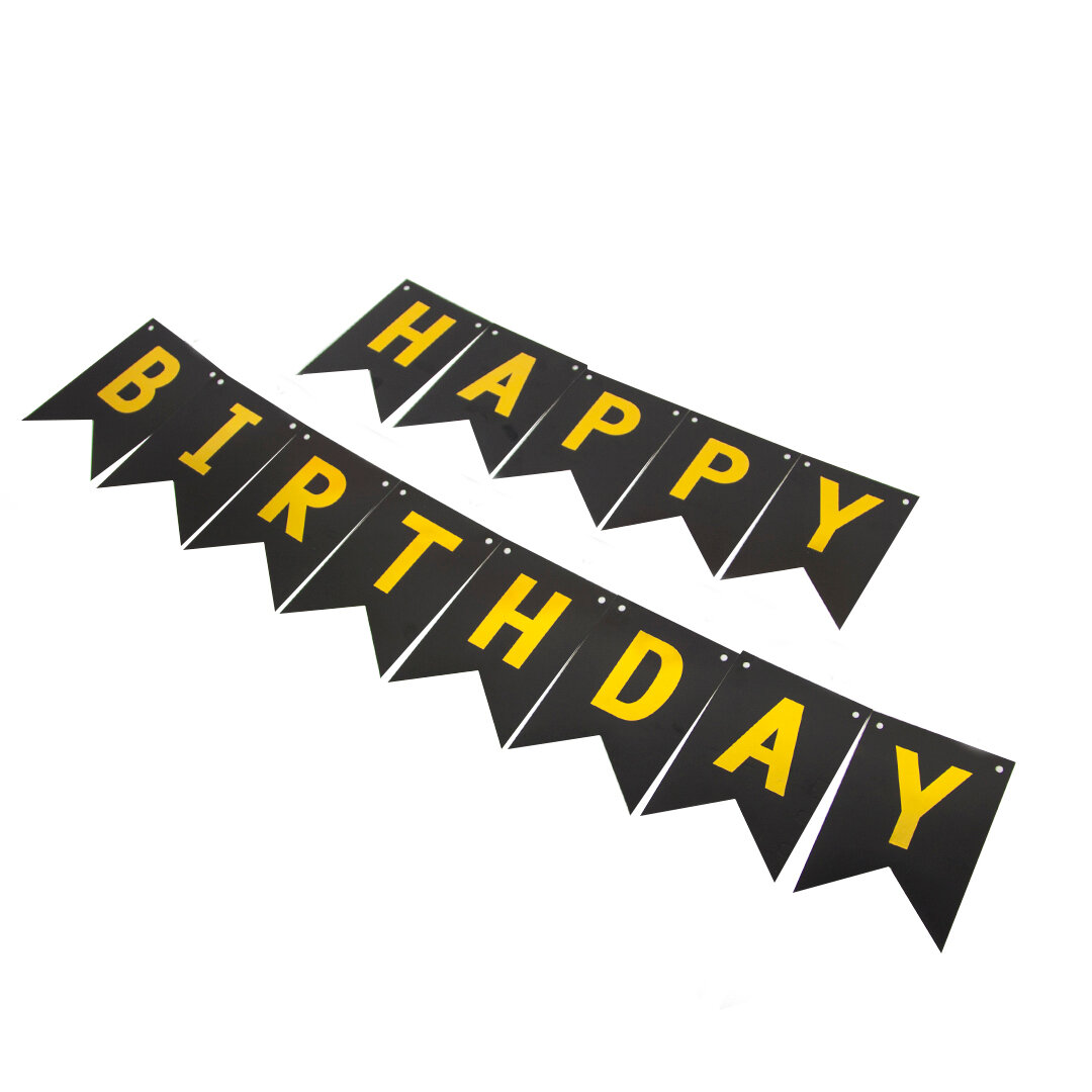 Гирлянда Флажки, Happy Birthday, Черный/Золото, Металлик, 50