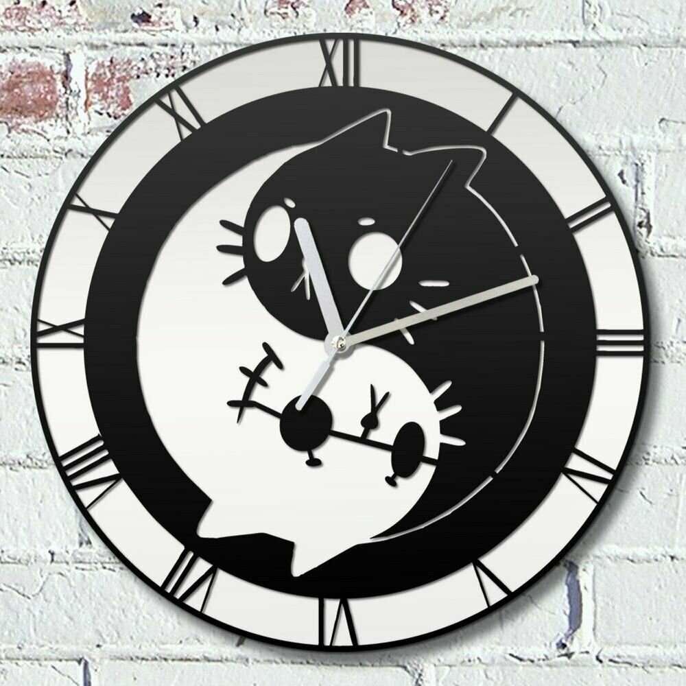 Настенные деревянные бесшумные часы милота котики - 2027