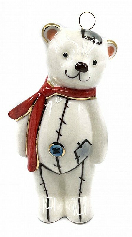 Ёлочная игрушка "Мишка плюшевый" белый (Фарфоровая мануфактура СПб)