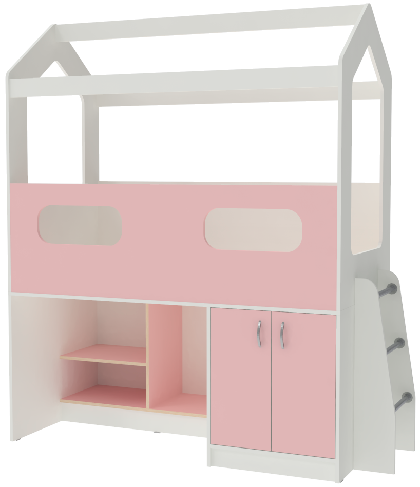 Кровать чердак ДС-12 Белый Розовый
