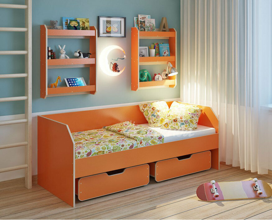 Детская кровать Л-13.1 с полками Оранжевый