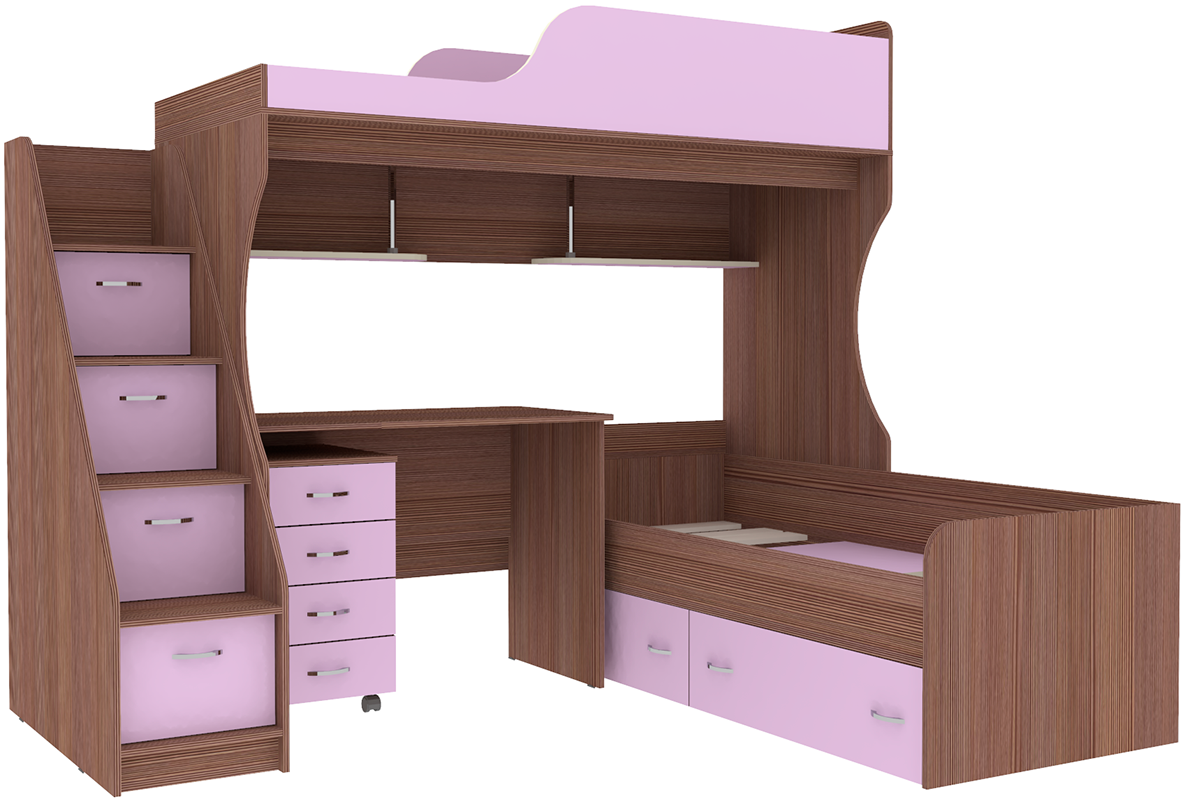 Двухъярусная кровать Дуэт-5 с лестницей комодом Бодего Темный Ирис