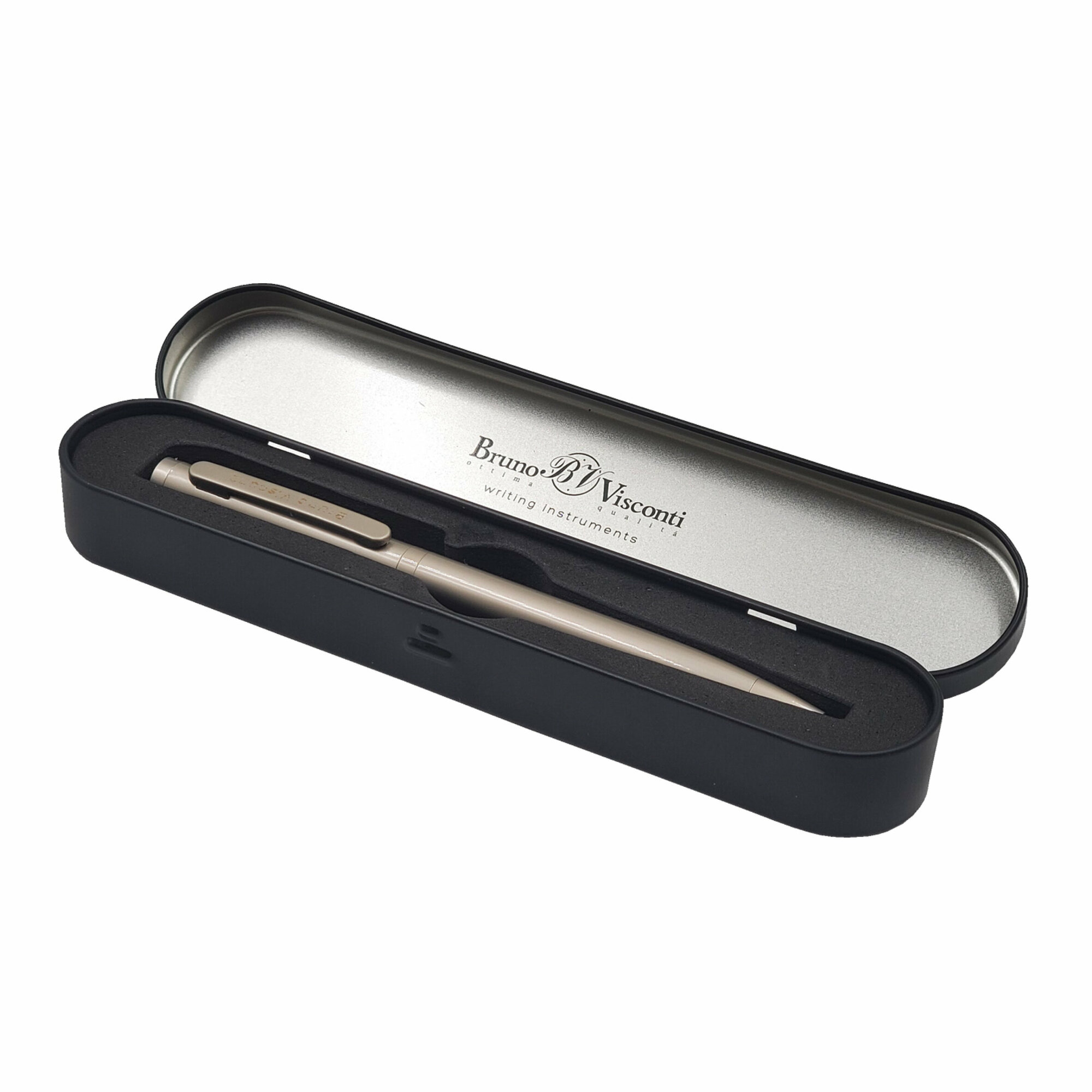 Ручка "FIRENZE" В металлическом футляре, 1.00 ММ, синяя (корпус шампань, футляр черный)