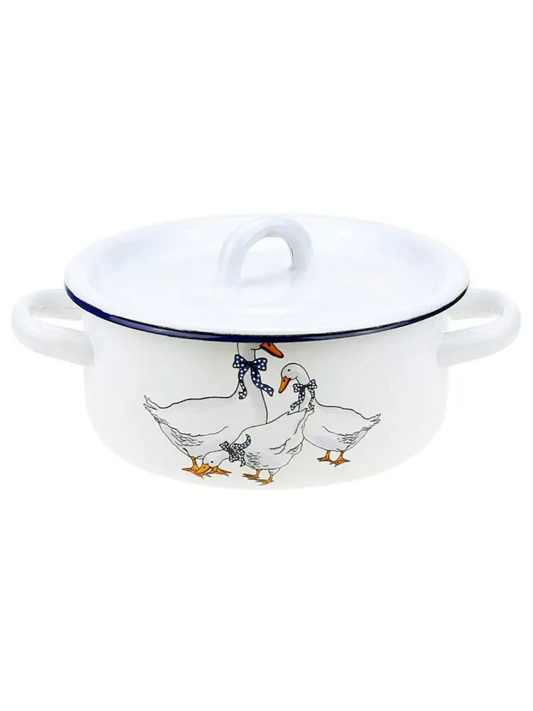 Кастрюля эмаль 1,5 л с рис. нерж. безобод. 01-1608/4н-Гуси