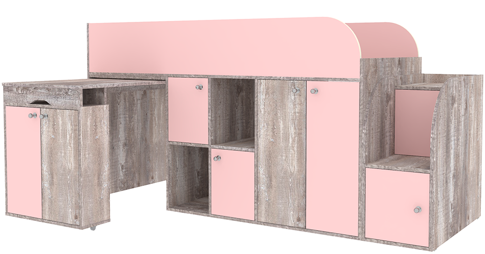Кровать чердак Малыш 3 Бетон Розовый