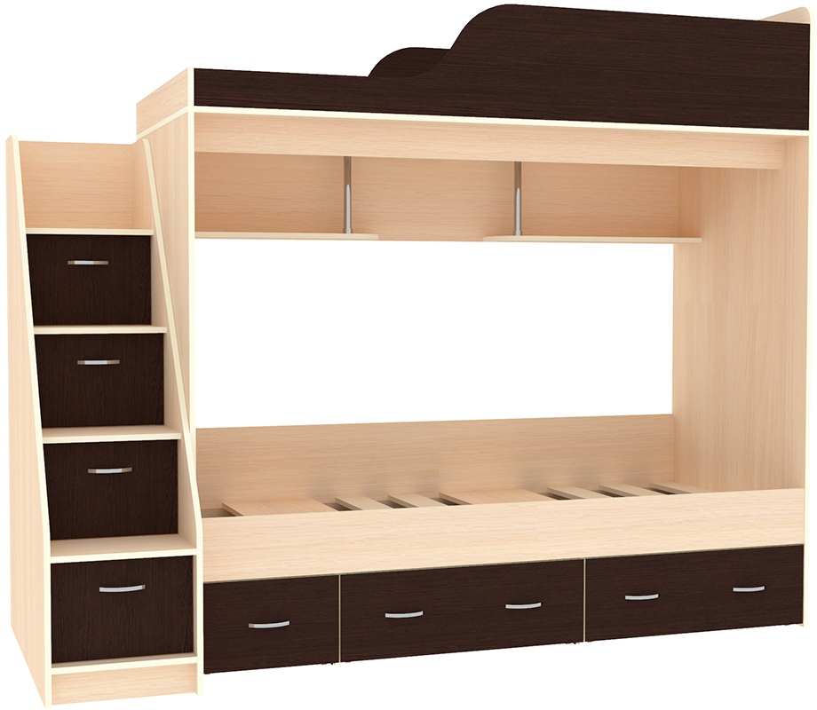 Двухъярусная кровать Дуэт-14 с лестницей комодом Дуб Молочный Венге
