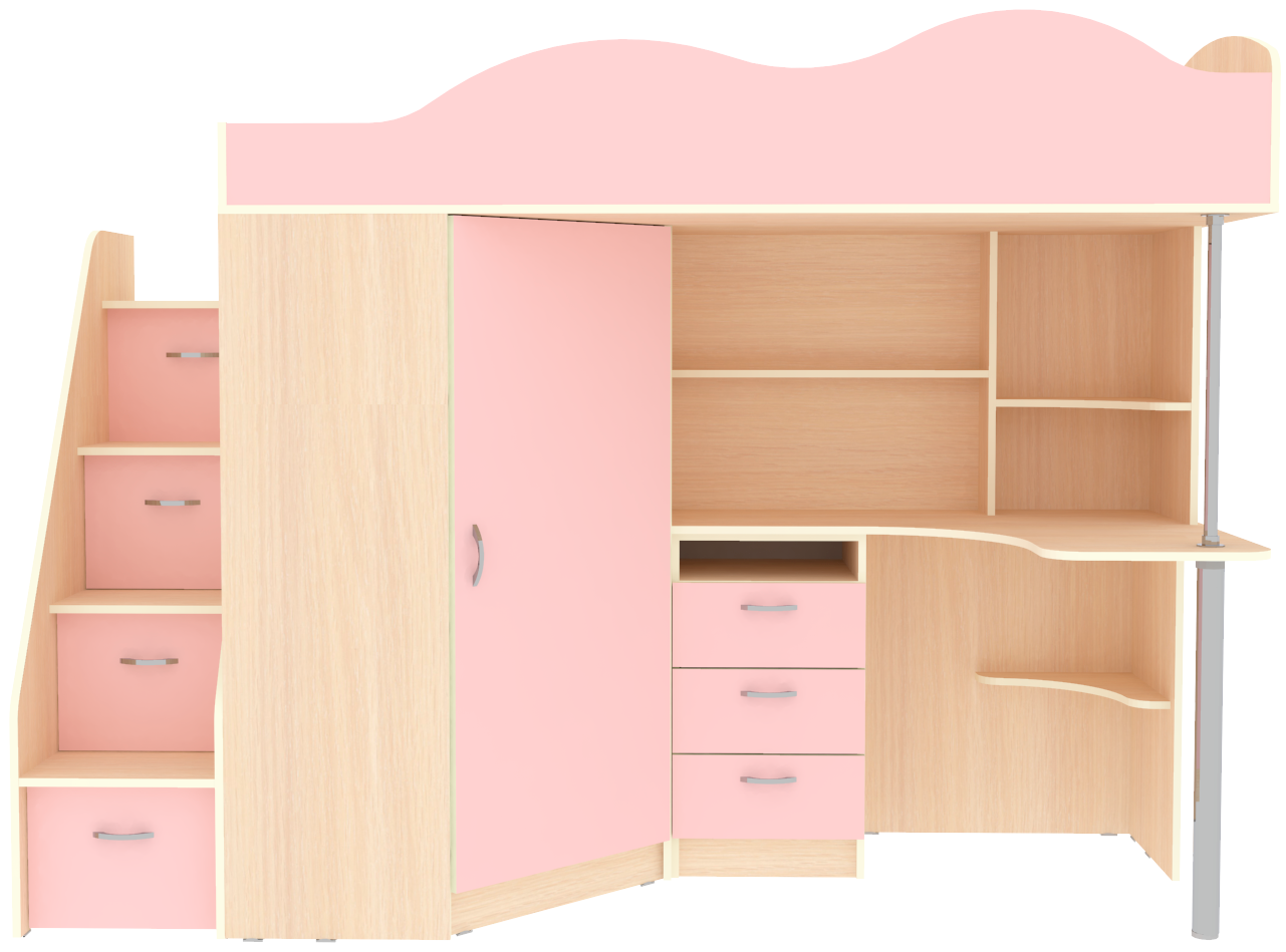 Кровать чердак Пионер Дуб Молочный - Розовый