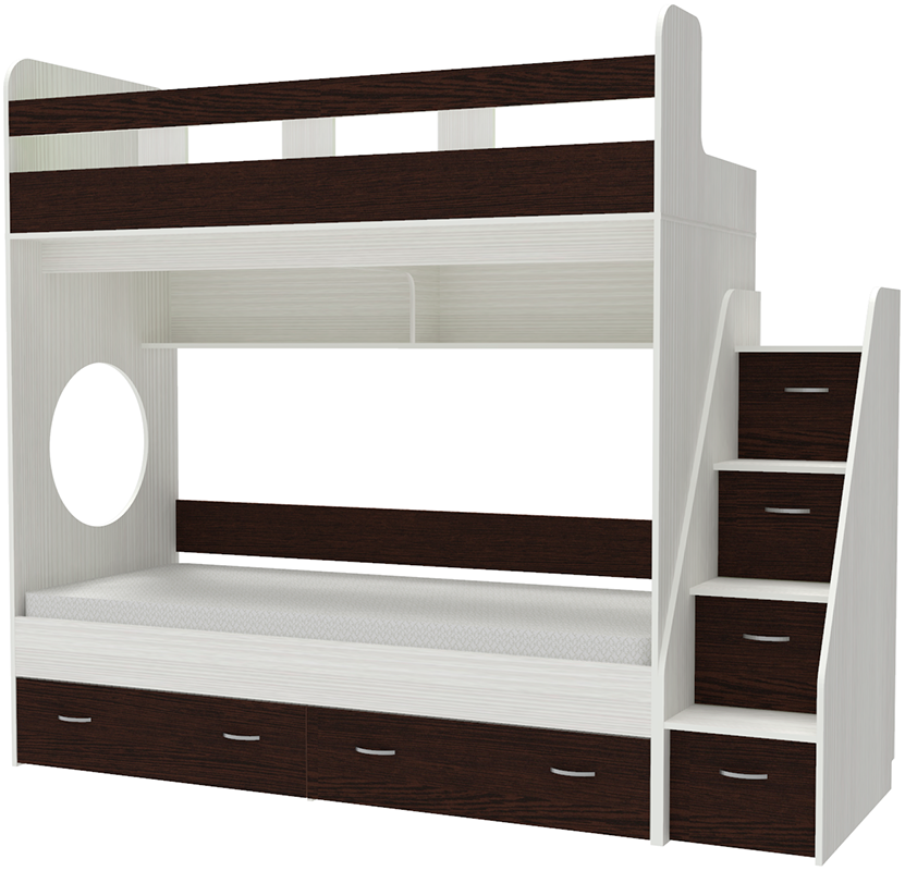Двухъярусная кровать Юниор 1 80x160 Белое Дерево Венге