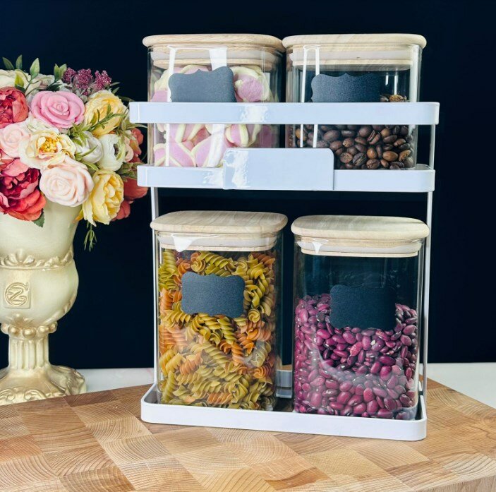 Набор из 4 банок для сыпучих продуктов на метал. подставке 160-239 118-160-239