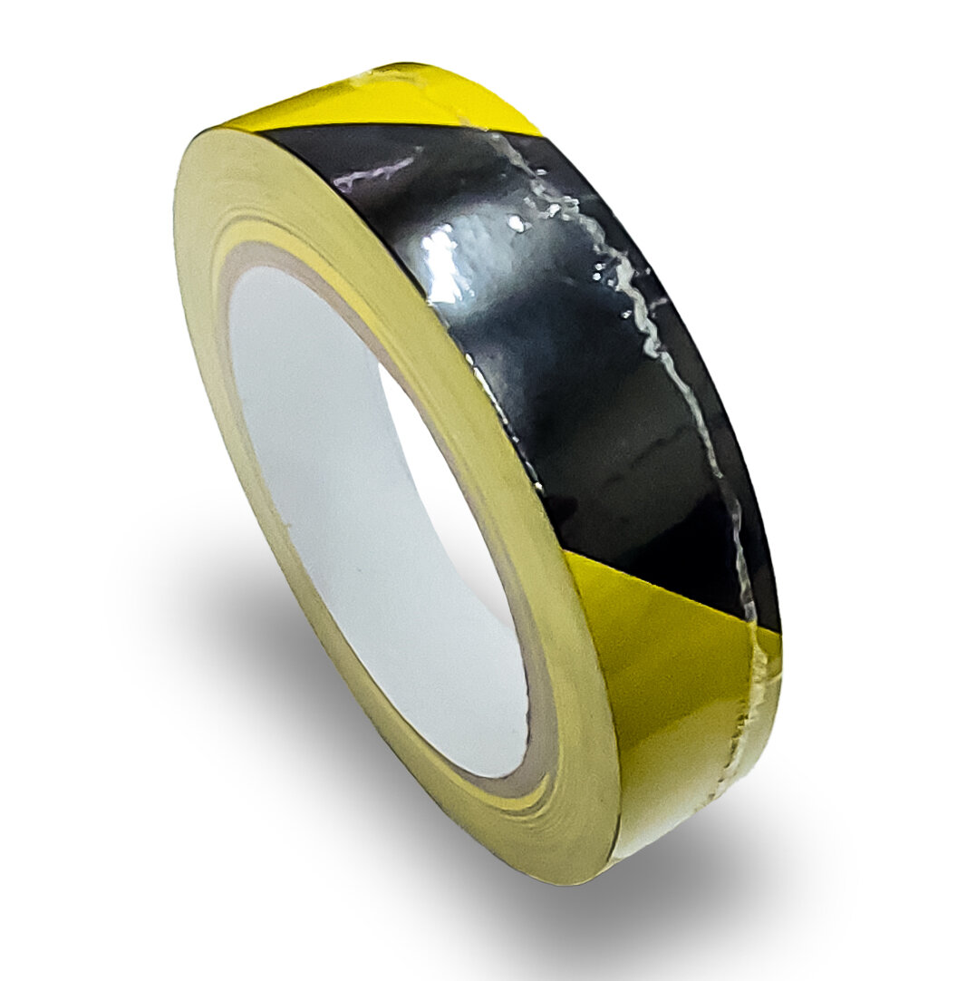 Самоклеящаяся износостойкая ПВХ лента для разметки и маркировки опасных зон на полу ширина 2,5см , длина ленты 33м , цвет желто/чёрный