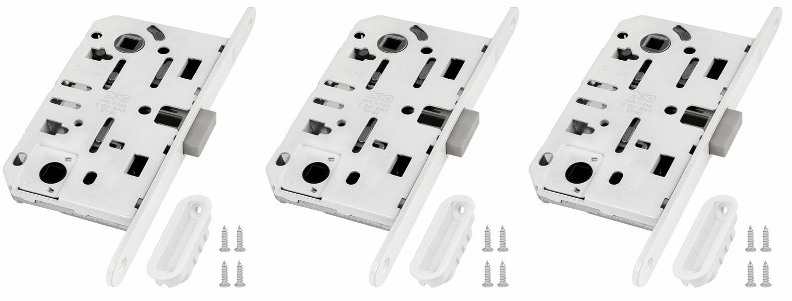 Замок межкомнатный WC бесшумный (белый) с ответной планкой MEDIANA POLARIS, арт. B06102.50.91.567 (комплект 3 штуки)