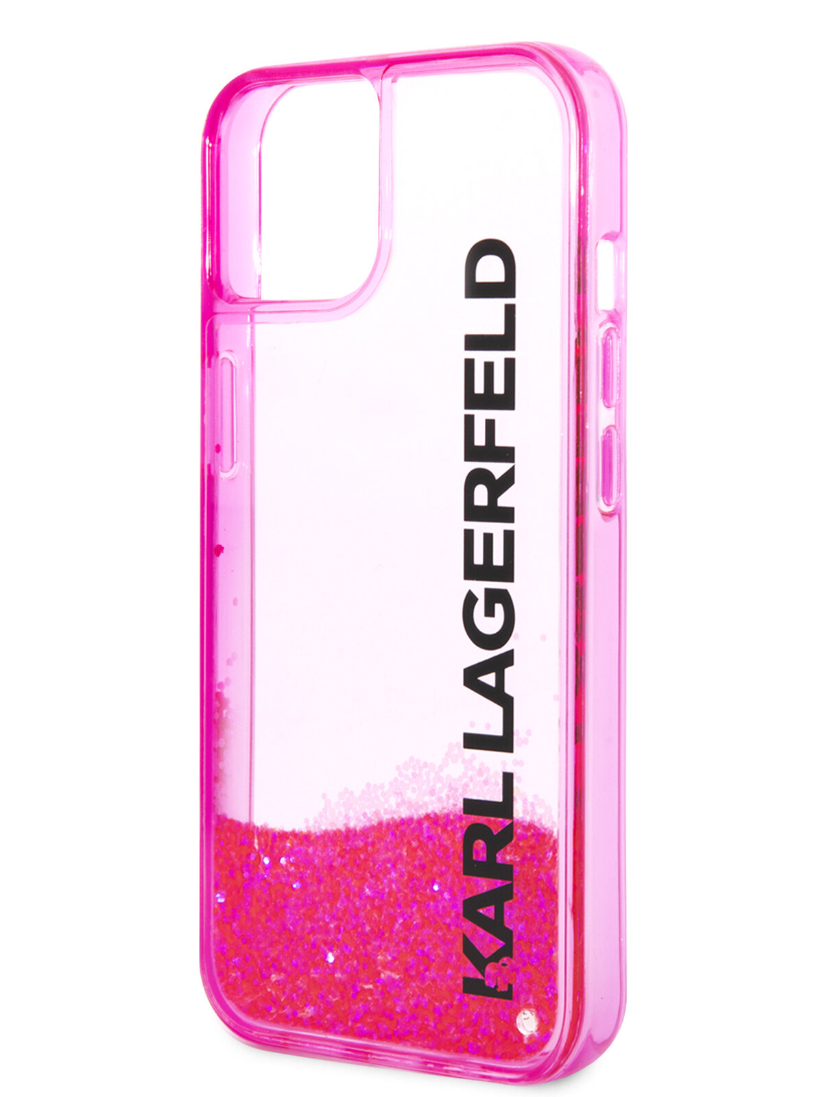 Lagerfeld для iPhone 14 чехол Liquid glitter Elongated logo Hard Translucent pink