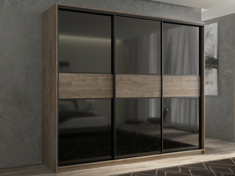 Шкаф купе Кастелло 3 Нью, Оракал черный, МФ-Купе, 240х60х220, платье/белье/платье, цвет ясень шимо темный