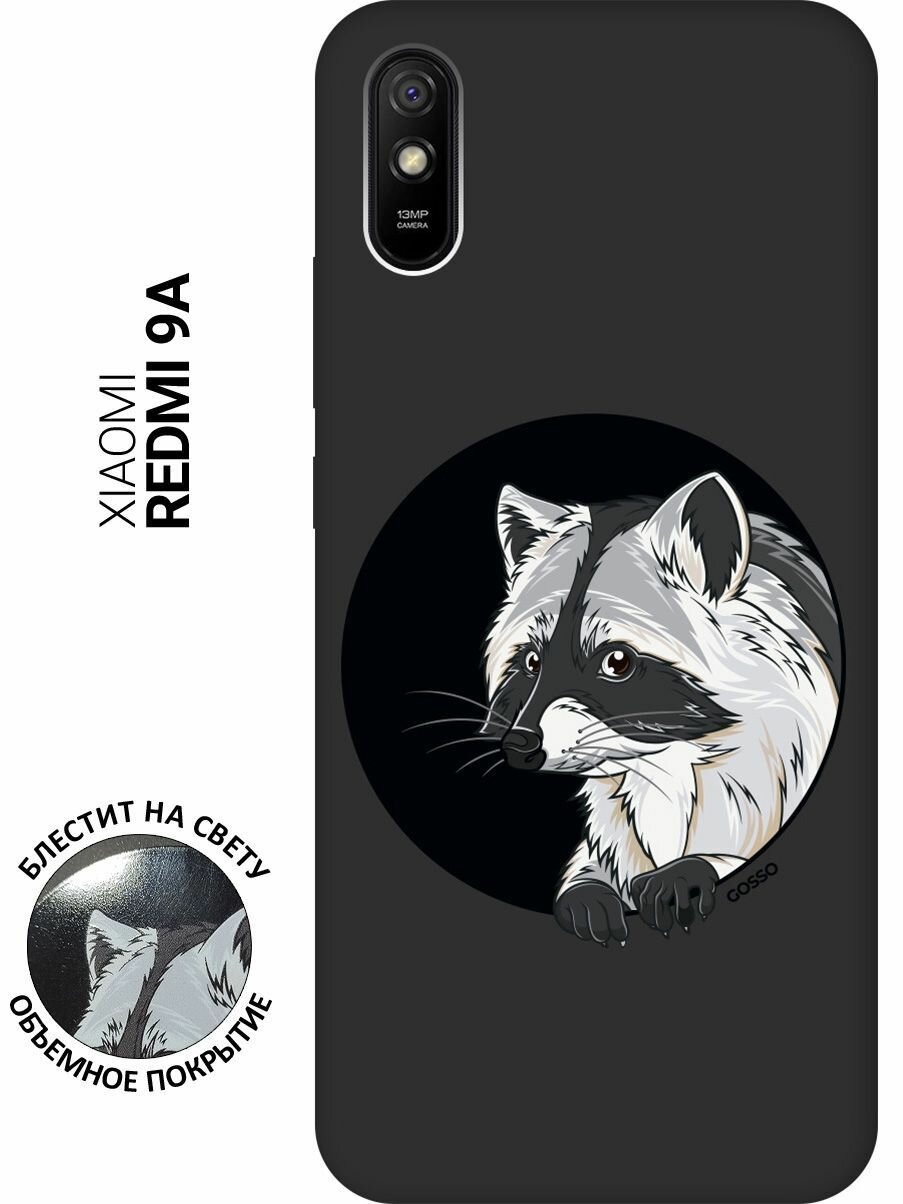 Матовый Soft Touch силиконовый чехол на Xiaomi Redmi 9A, Сяоми Редми 9А с 3D принтом "Raccon in a Hollow" черный
