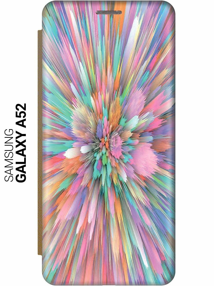 Чехол-книжка на Samsung Galaxy A52, Самсунг А52 c принтом "Красочный взрыв" золотистый
