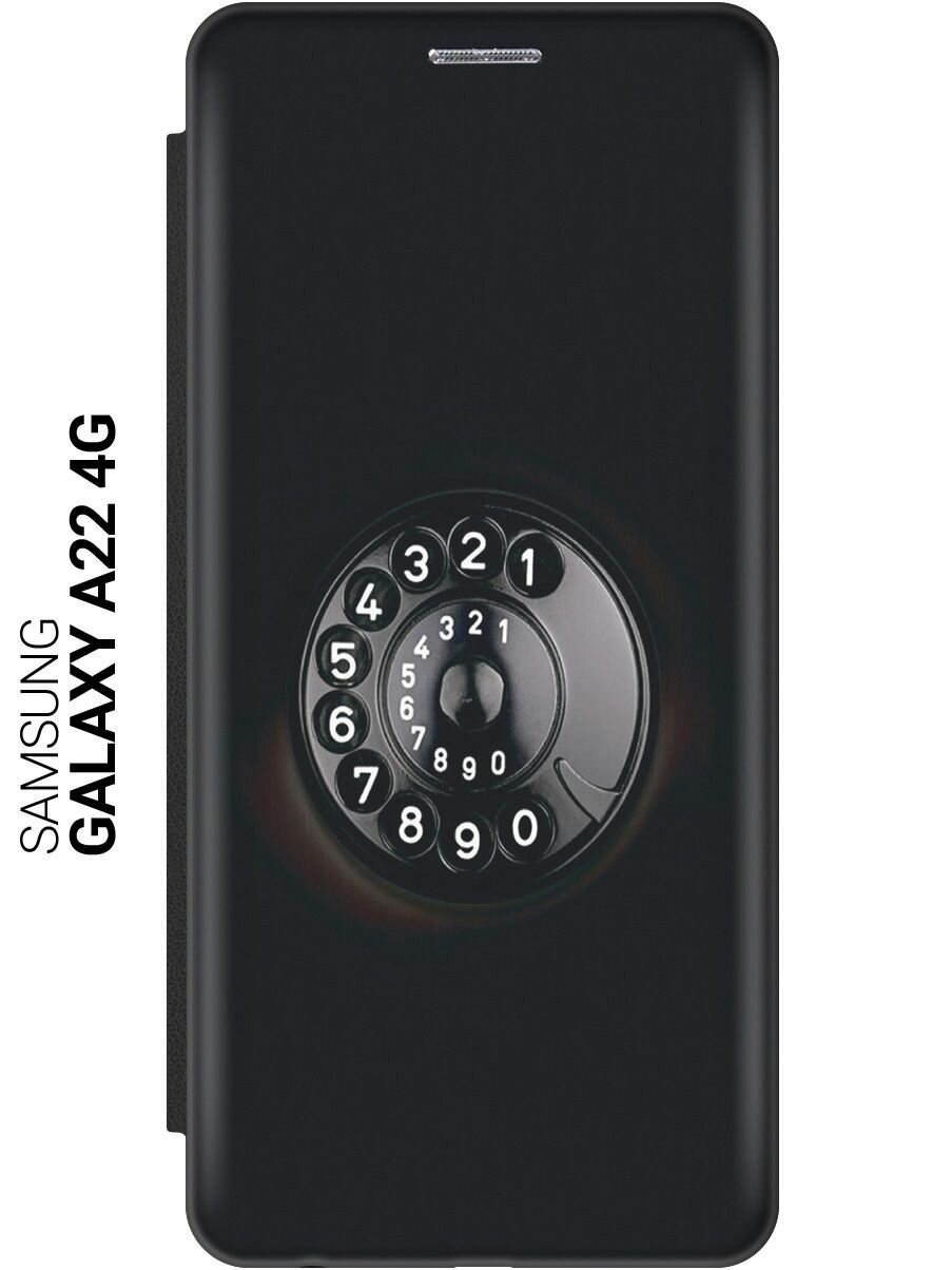 Чехол-книжка на Samsung Galaxy A22, M32, M22, Самсунг А22, М32, М22 c принтом "Диск телефона" черный