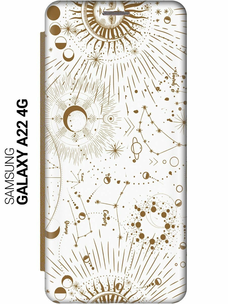 Чехол-книжка на Samsung Galaxy A22, M32, M22, Самсунг А22, М32, М22 c принтом "Карта звездного неба" золотистый