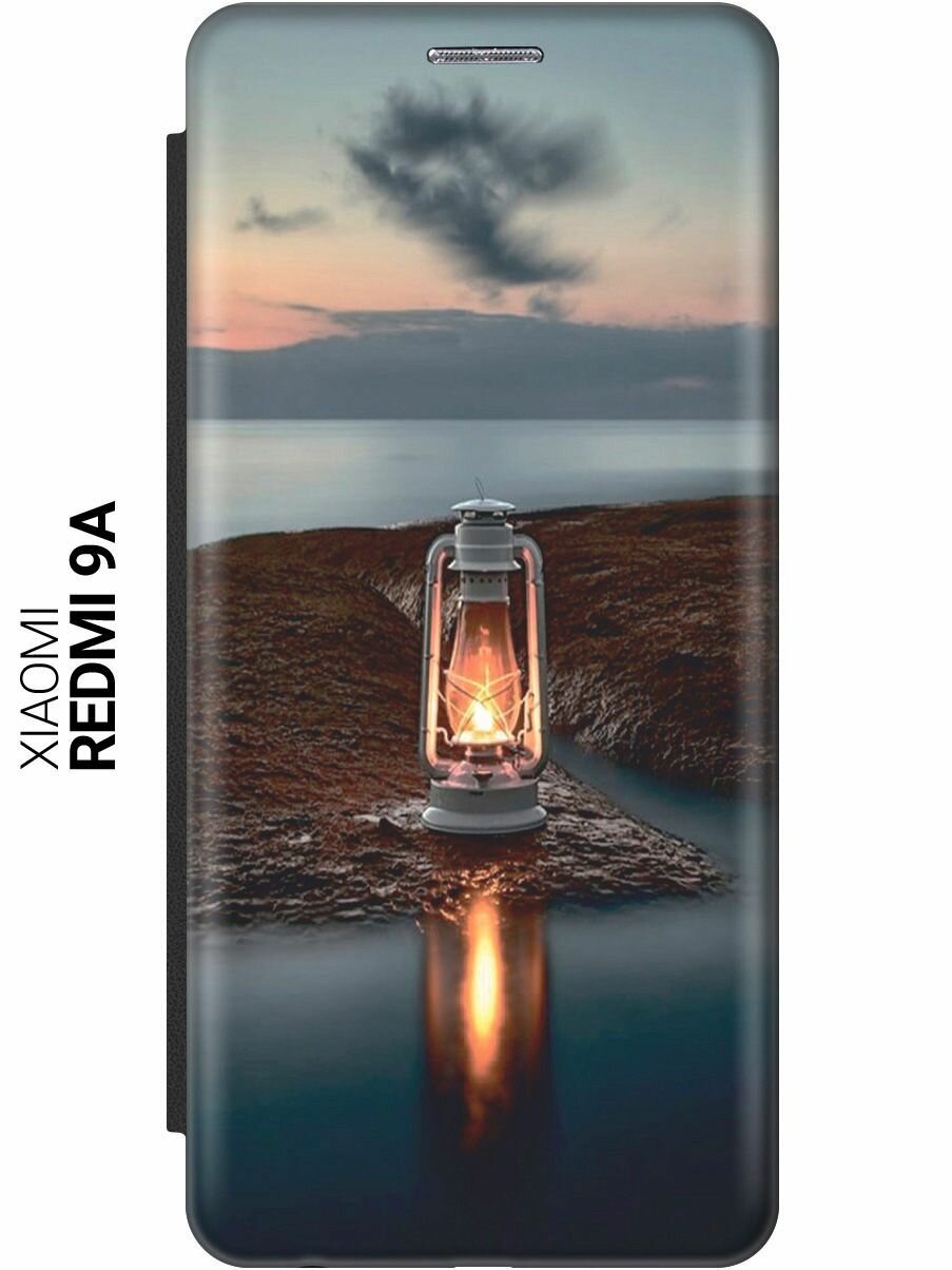 Чехол-книжка на Xiaomi Redmi 9A, Сяоми Редми 9А c принтом "Фонарь на берегу" черный