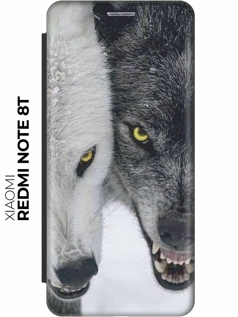 Чехол-книжка Два волка на Xiaomi Redmi Note 8T / Сяоми Редми Ноут 8Т черный