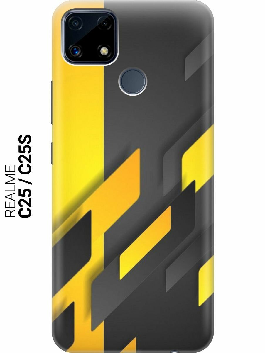 Силиконовый чехол на Realme C25, C25S, Рилми С25, С25с с принтом "Черно-желтая абстракция"