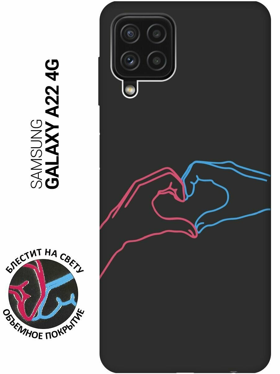 Матовый Soft Touch силиконовый чехол на Samsung Galaxy A22, M32, M22, Самсунг А22, М32, М22 с 3D принтом "Fall in Love" черный