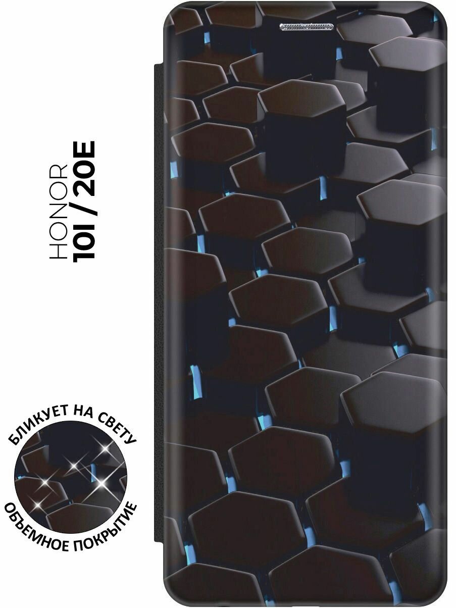 Чехол-книжка Черные ромбы на Honor 10i / 20e / Хонор 10 ай / 20е с эффектом блика черный