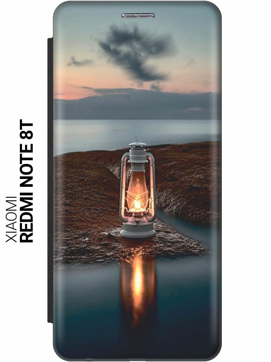 Чехол-книжка на Xiaomi Redmi Note 8T, Сяоми Редми Ноут 8Т c принтом "Фонарь на берегу" черный