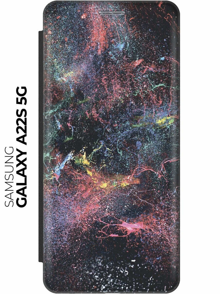 Чехол-книжка Красочные брызги ка черном на Samsung Galaxy A22s 5G / Самсунг А22с черный