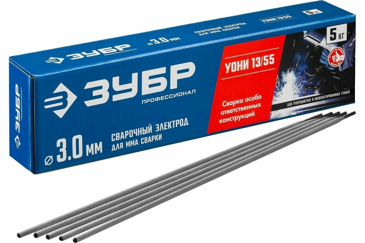 Электроды дуговые сварочные 3,0мм УОНИ 13/55 5кг повышенное качество ЗУБР профессионал,