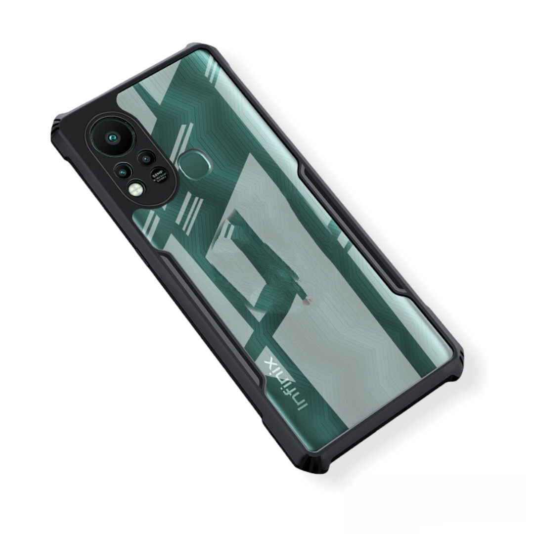 Задняя MyPads «Labbri» для Infinix Hot 11S из силикона c прозрачной пластиковой задней стенкой с черной окаемкой