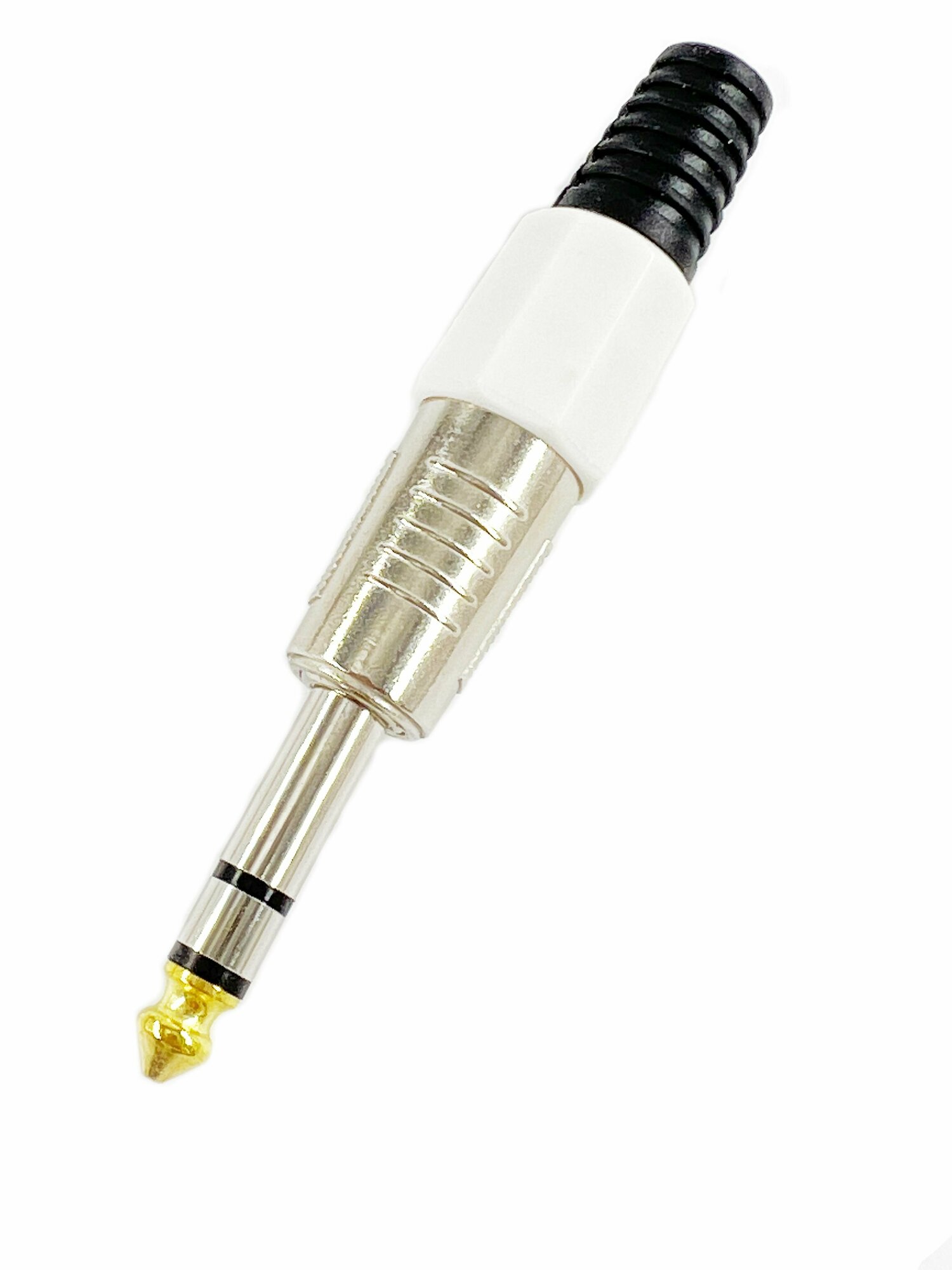 Разъем аудио Jack 6.35 мм штекер стерео металл цанга на кабель, белый( 1 штука)