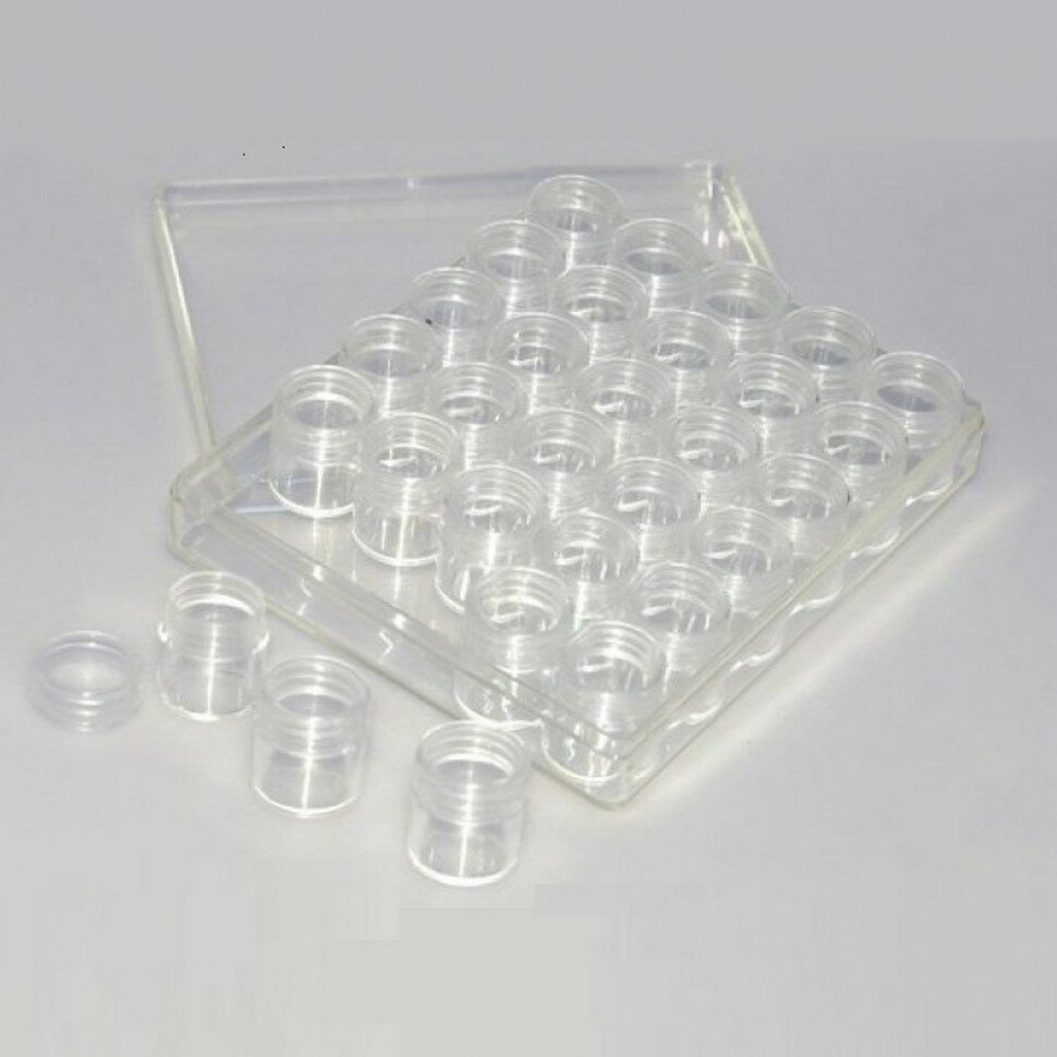 #KDB-30_2.5x3.5 Коробка для бисера с 30 баночками, 16 х 13.5 х 3.5 см