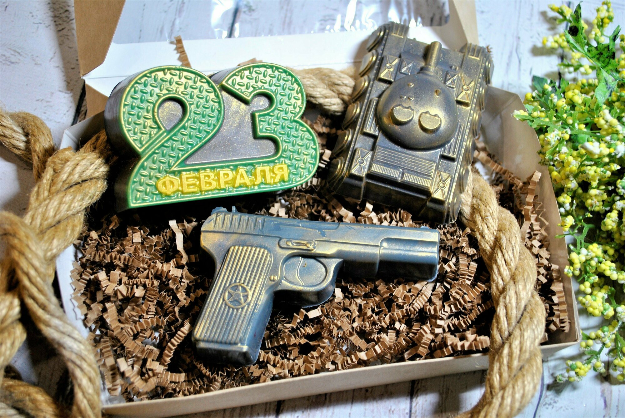 Формы для мыла 23 февраля "23-металл, Танк и Пистолет" -3 шт.