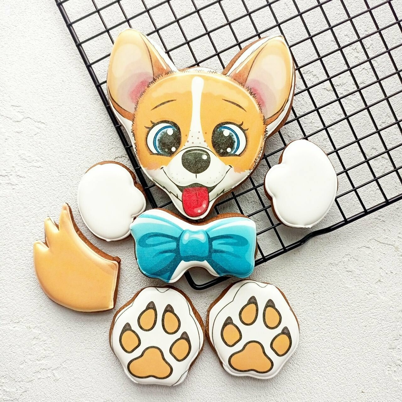 Набор имбирных пряников "Корги", топперы на торт