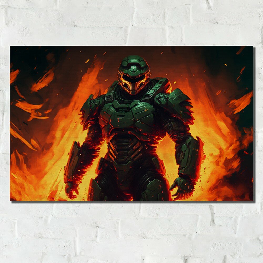 Картина интерьерная на дереве игры doom eternal - 7010