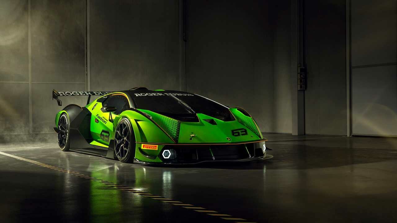 Картина на холсте 60x110 LinxOne "Lamborghini Essenza зеленая" интерьерная для дома / на стену / на кухню / с подрамником