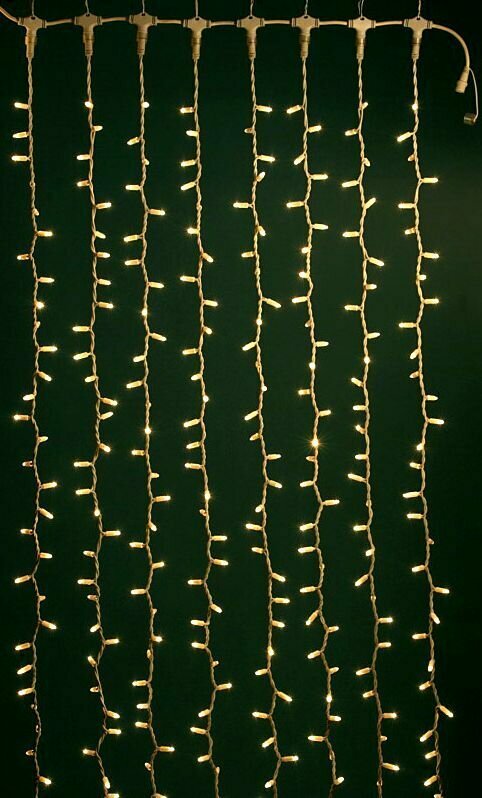 Световой дождь 2.5*3 м, 925 теплых белых микроламп, зеленый ПВХ, соединяемый, IP20, SNOWHOUSE CL925-E/3