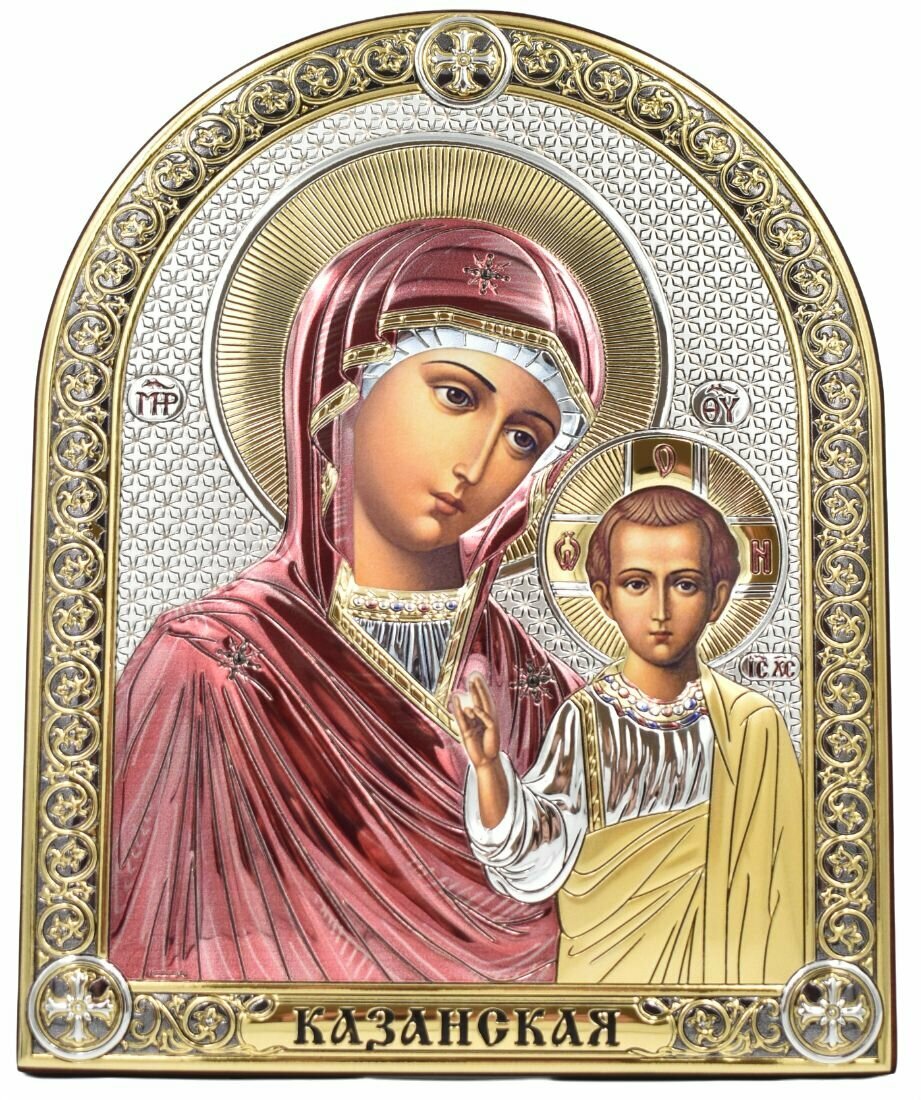 Икона "Казанская" / Божией матери / Икона на дереве с серебрением / 6х8 см / Италия Beltrami / 6391/1C