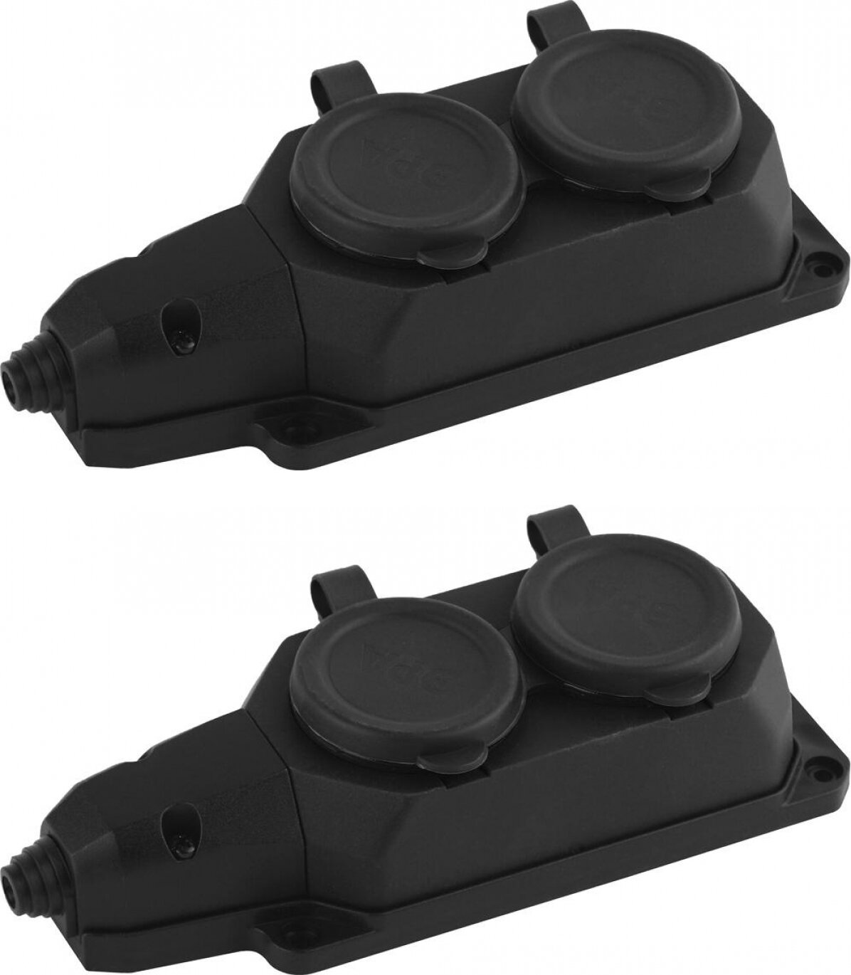 Колодка ЭРА K-2e каучуковая двухместная с заземлением с крышками IP44 черный (комплект из 2 шт.)