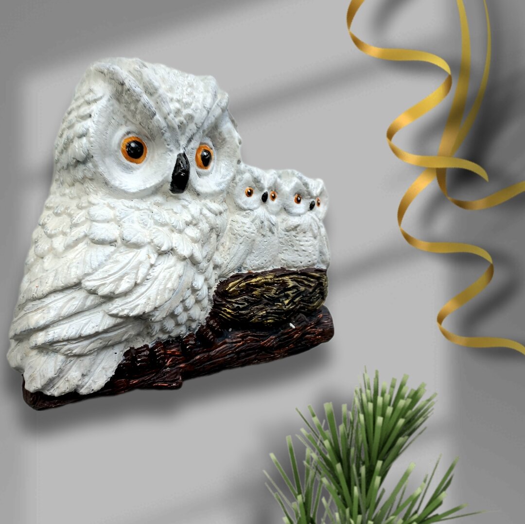 Настенное объемное панно "Совы полярные" (полистоун, 25*22см)