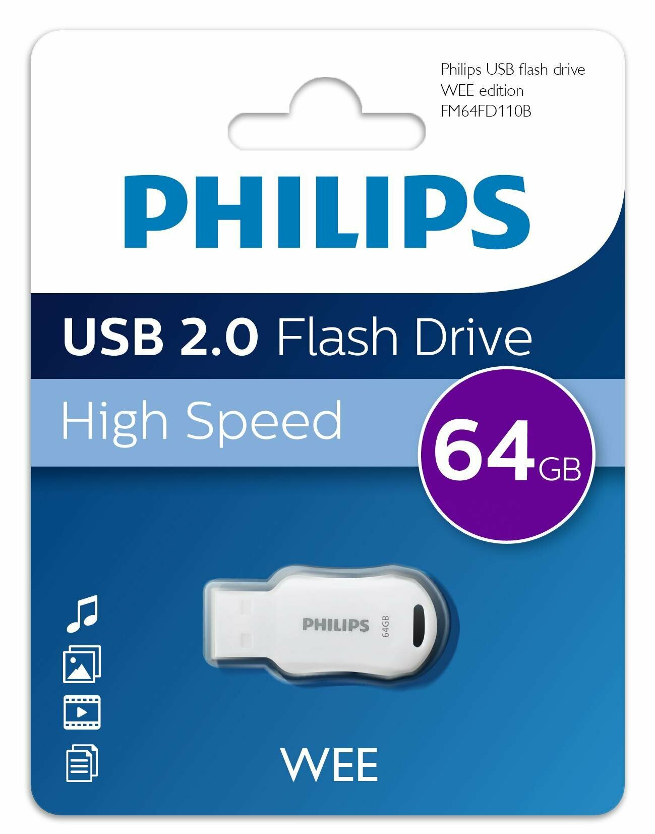 Флеш накопитель 64GB PHILIPS WEE 2.0 64GB, USB 2.0