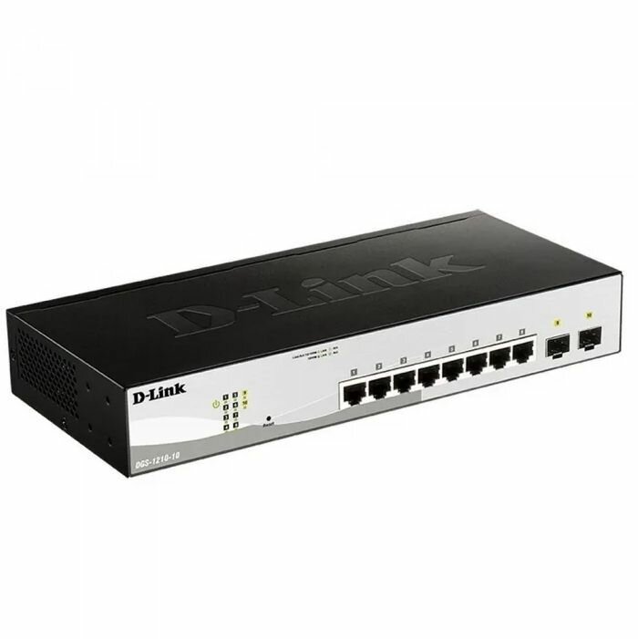 Коммутатор управляемый D-Link WebSmart с 8 портами 10/100/1000Base-T и 2 портами 1000Base-X SFP (DGS-1210-10/F1A)
