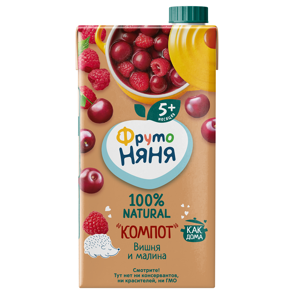Компот фрутоняня Вишня, малина неосветленный, с 3 лет, 500мл x 3 упаковки