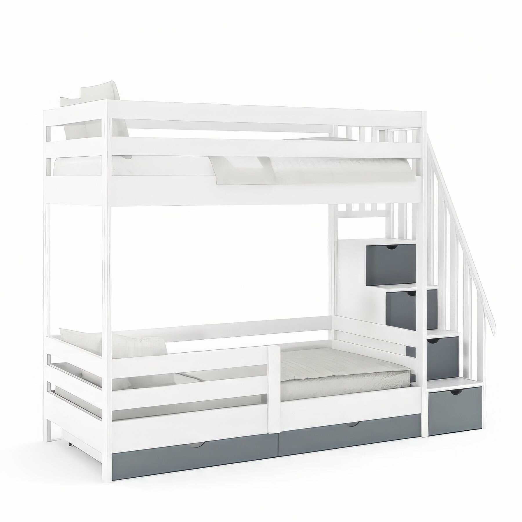 Meblevka Детская кровать двухъярусная Классика 3 / Двухъярусная кровать для детей Классика 3, 264х97х193, белый фасады серый