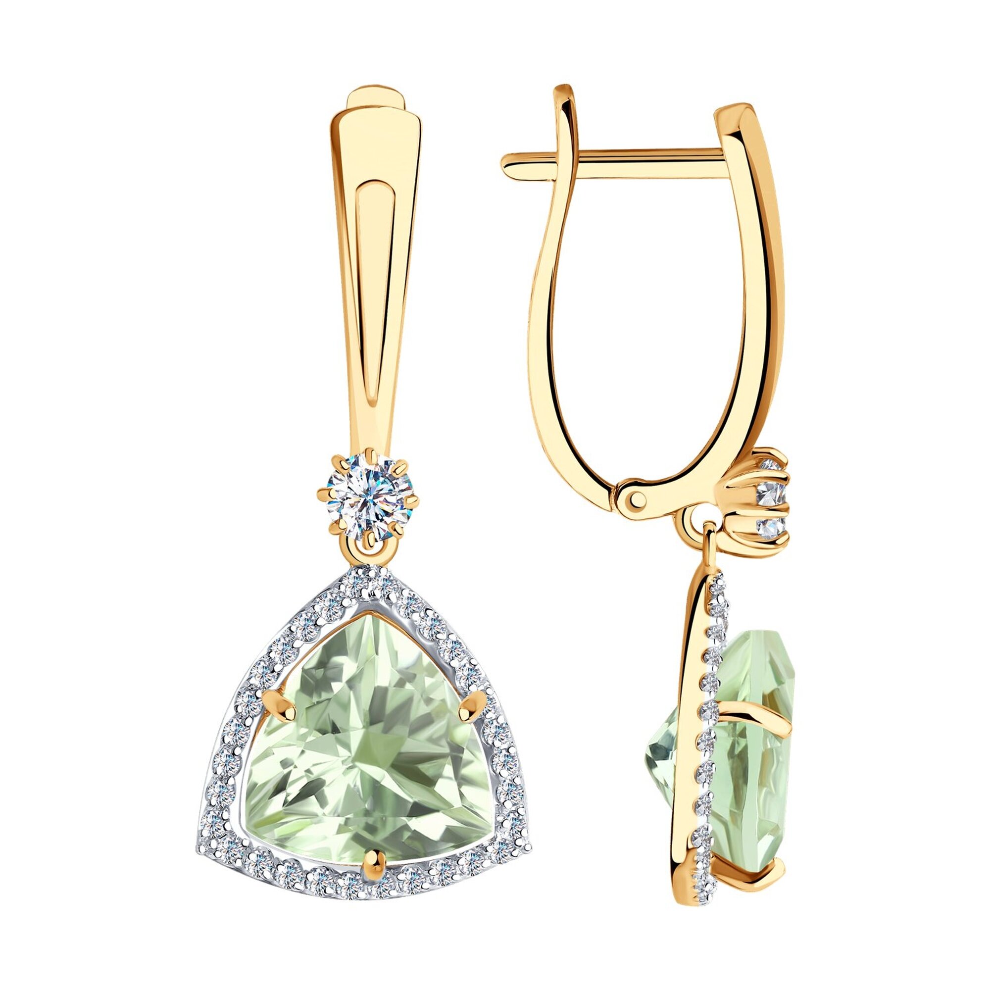 Серьги, красное золото, 585 проба, аметист, фианит