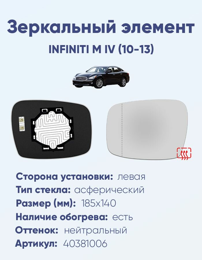 Зеркальный элемент левый INFINITI M IV (10-13) асферика нейтральный с обогревом